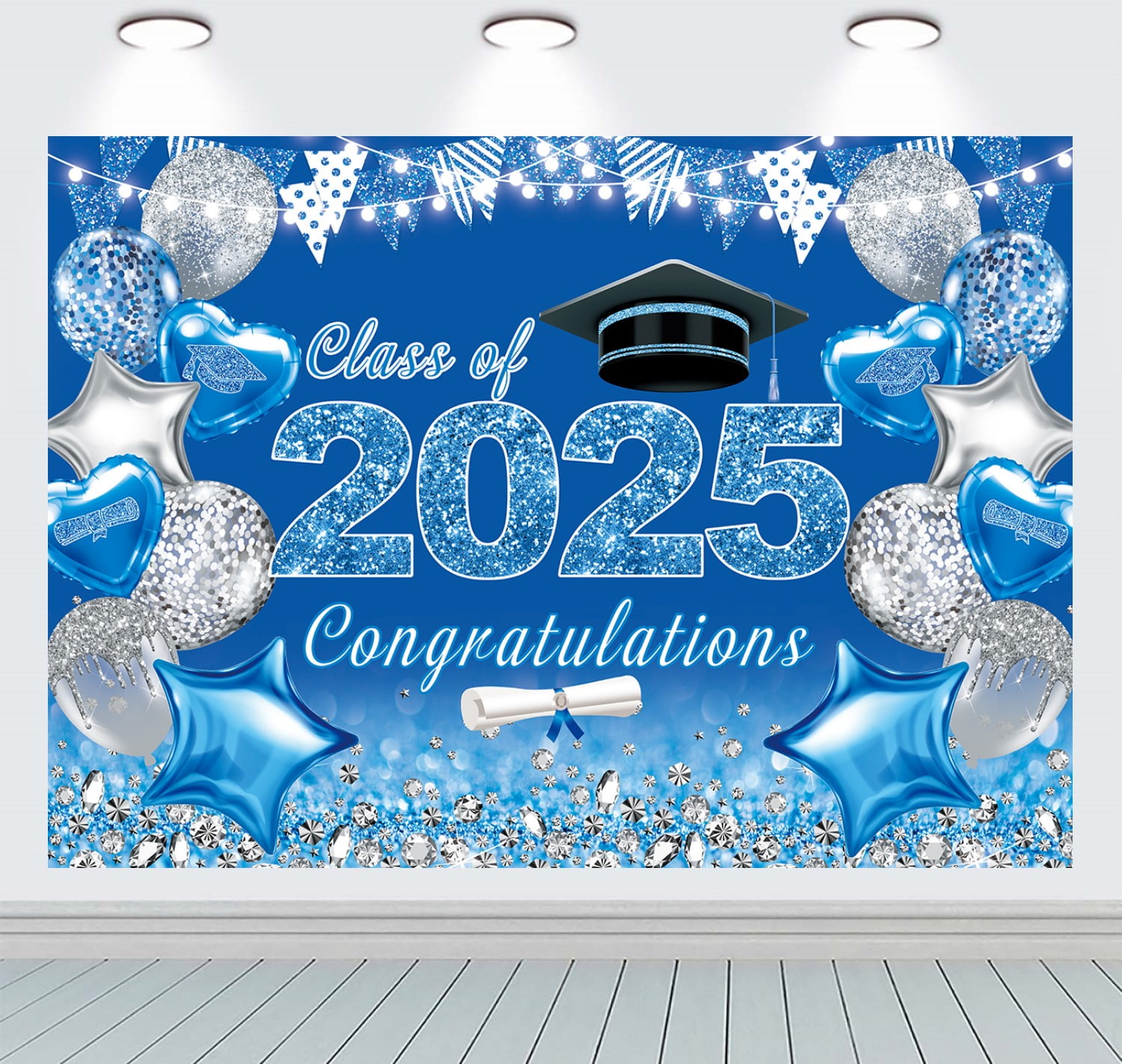 8x6FT Graduations Backdrop Blue Rose Gold Glitter Congrats Grad Party ...