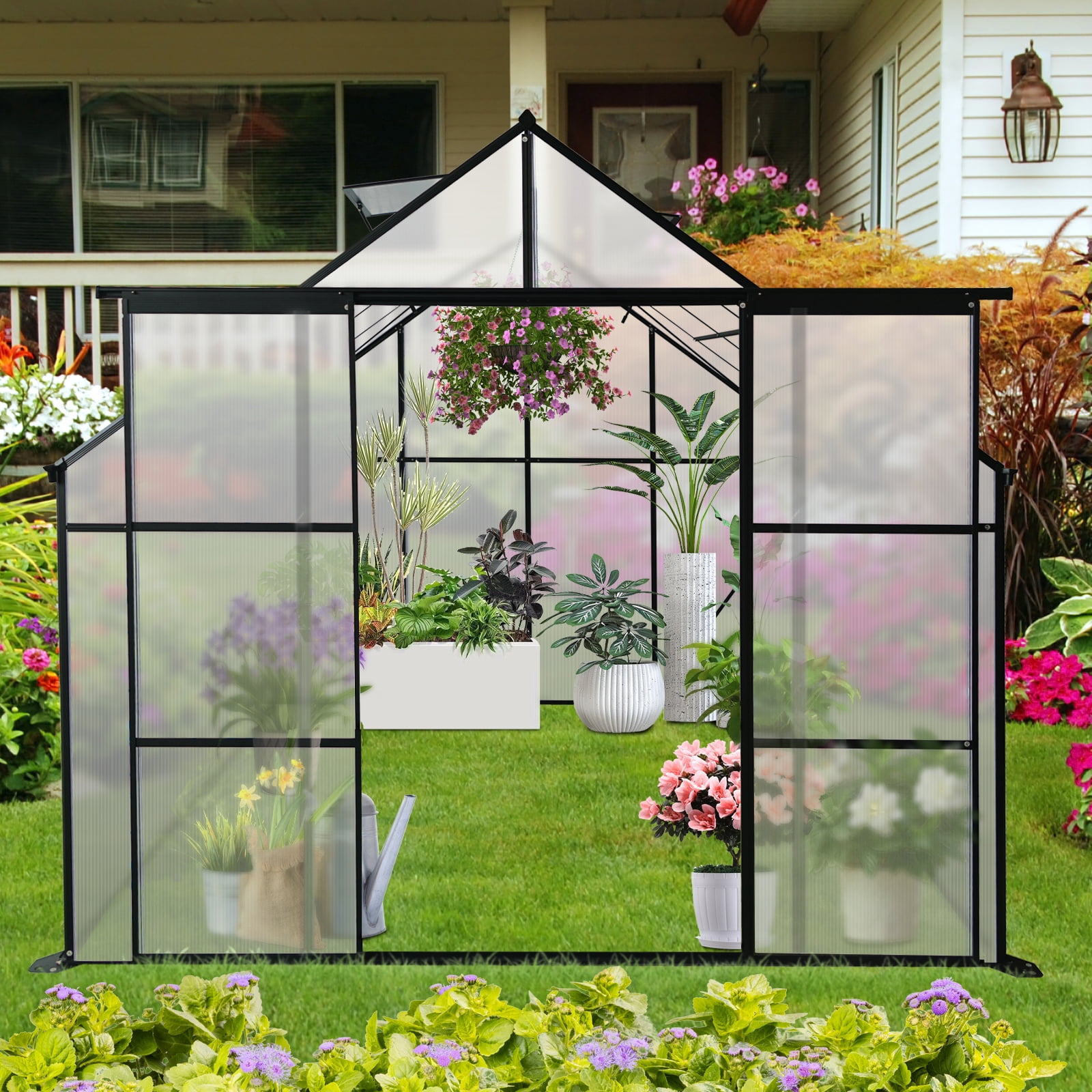 8x6FT Greenhouse with Quick Setup Structure&Roof Vent, Polycarbonate ...