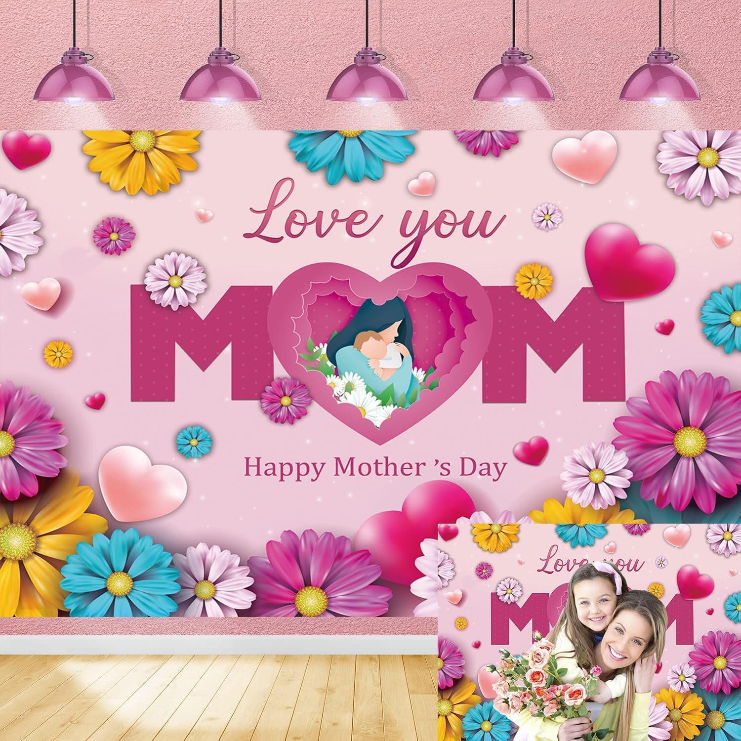 8x6FT Mother's Day Backdrop Pink Floral Mother's Day Background Love ...