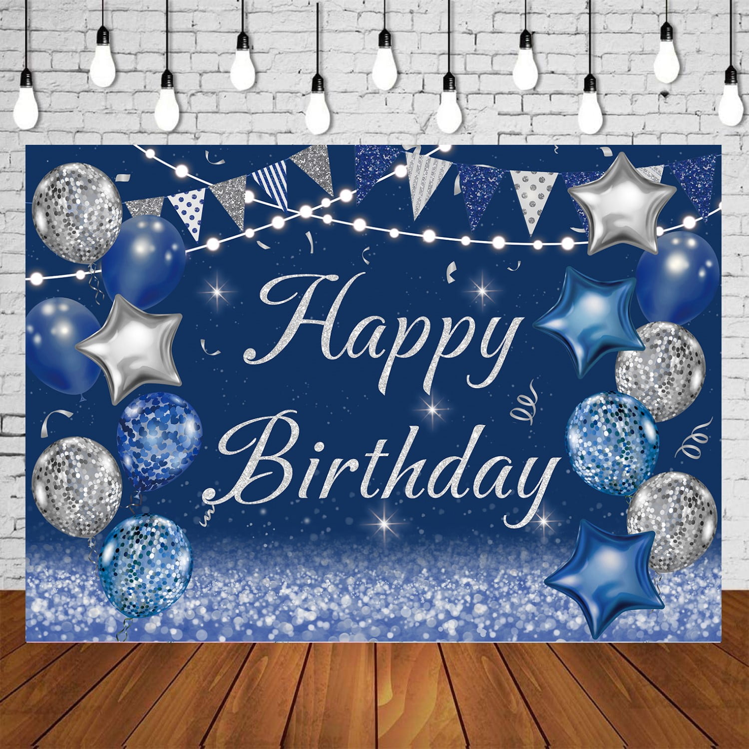 8x6FT Navy Blue Birthday Backdrop Silvery Balloons Navy Blue Backdrop ...
