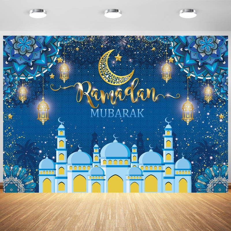 8x6FT Ramadan Mubarak Decorations, Ramadan Mubarak Backdrop Blue and ...