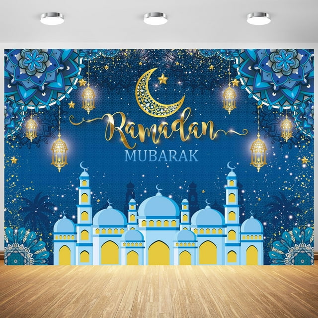 8x6FT Ramadan Mubarak Decorations, Ramadan Mubarak Backdrop Blue and ...