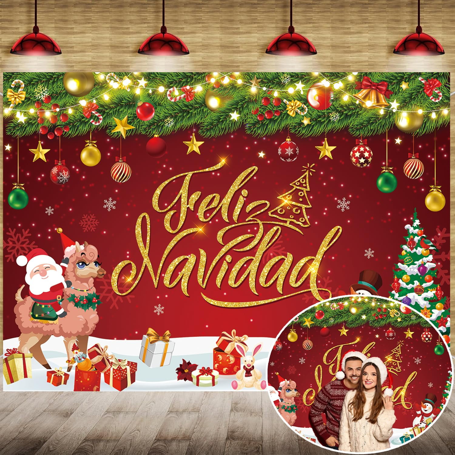 8x6FT Red Christmas Decorations Feliz Navidad Backdrop Merry Christmas ...