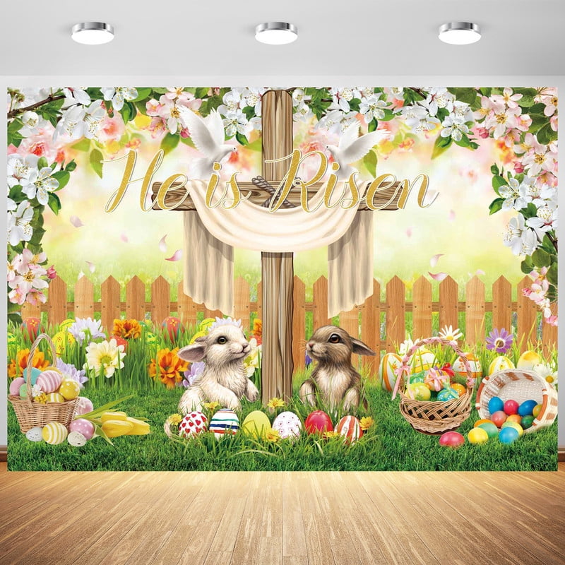 8x6FT He is Risen Easter Backdrop Religious Happy Easter Backdrop Party ...