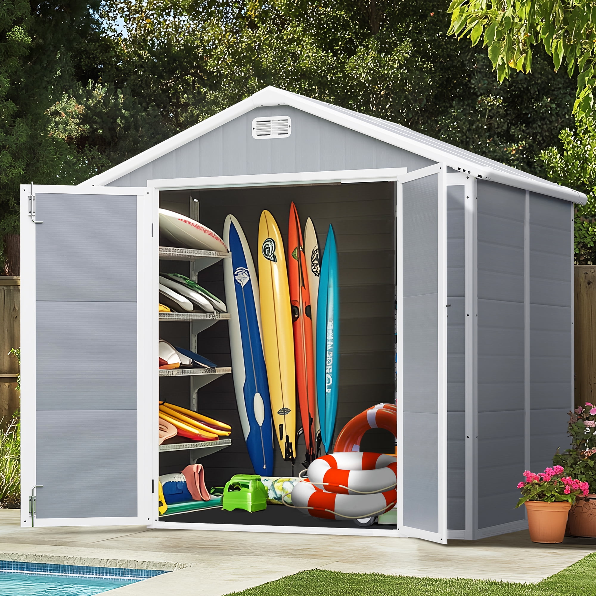 7.5x6.5FT Shed and Outdoor Storage, All-weather Plastic Shed XL Size ...