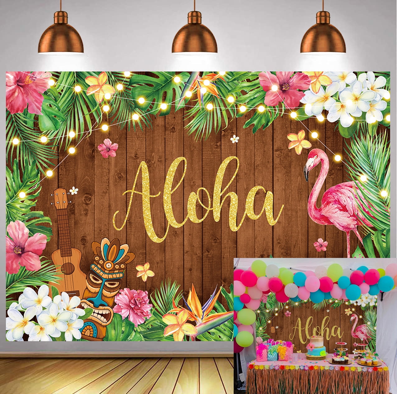 8x6FT Summer Backdrop Aloha Luau Theme Backdrop Hawaii Flamingo ...