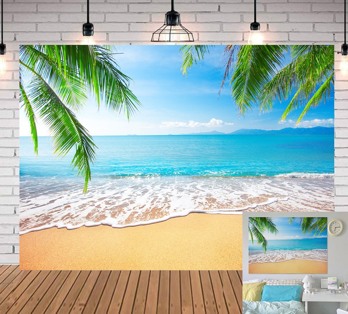 8x6FT Summer Backdrop Beach Backdrop Tropical Palm Island Seaside Leaf ...