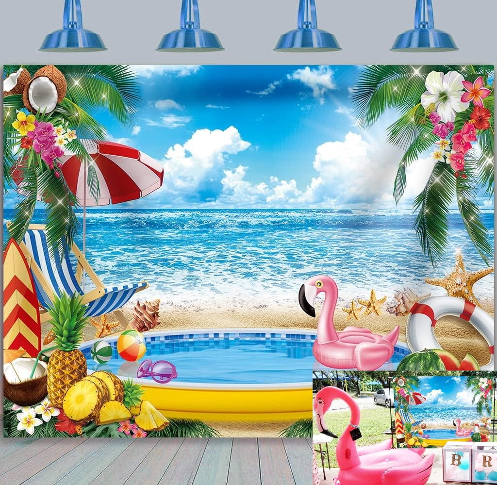 8x6FT Summer Backdrop Sea Pool Party Backdrop Hello Summer Luau ...