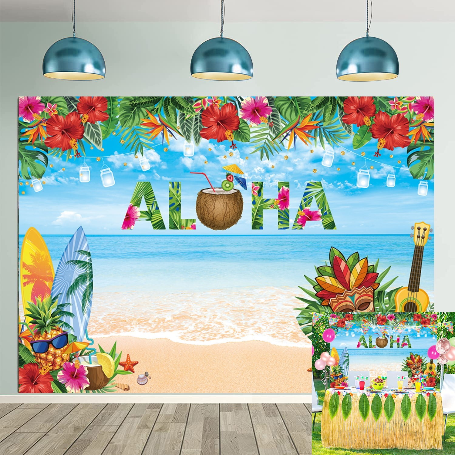 8x6FT Summer Tropical Palm Leaves Backdrop Hawaiian Luau Theme Jungle ...