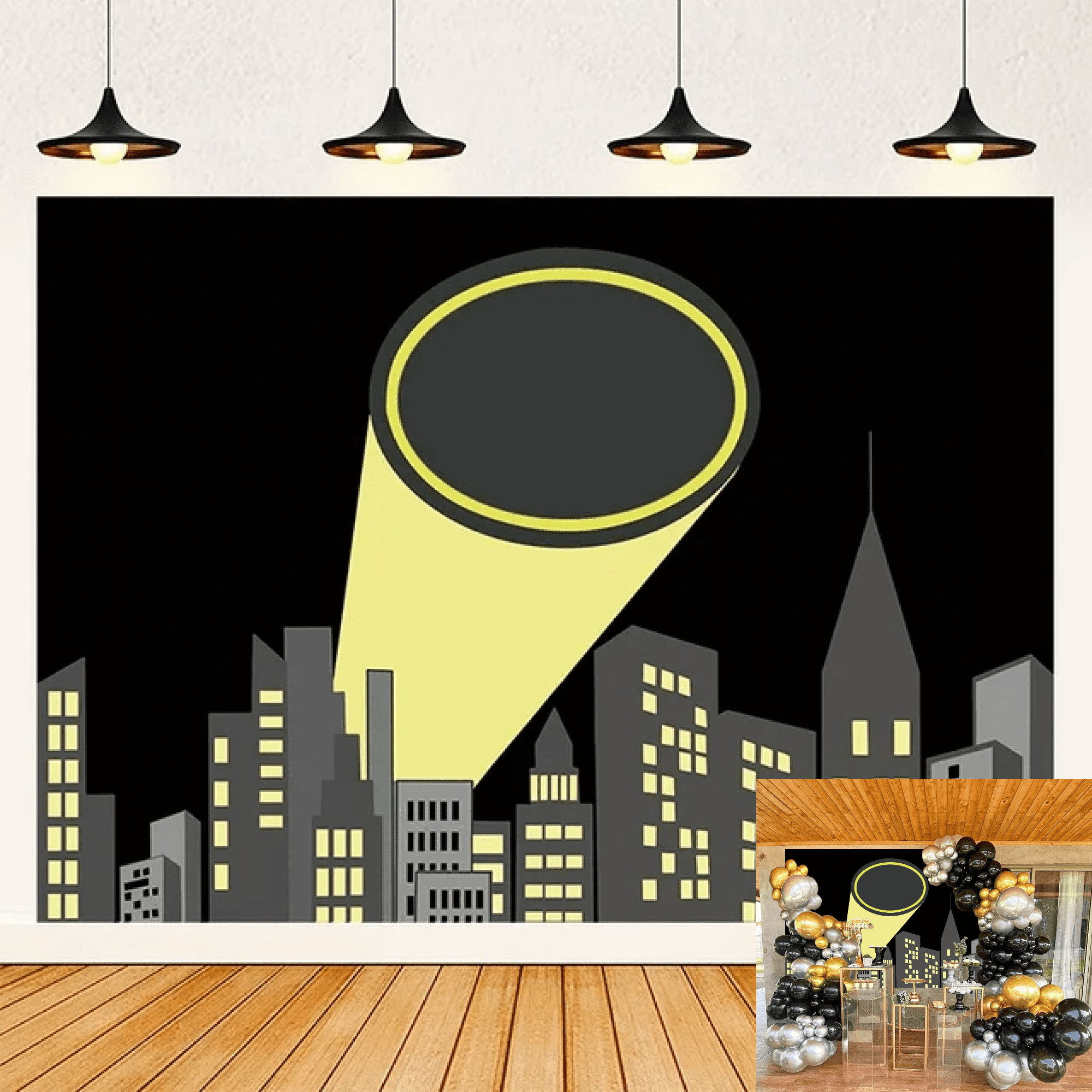 8x6FT Super Backdrop Yellow Full Moon Skyline Buildings Super City ...