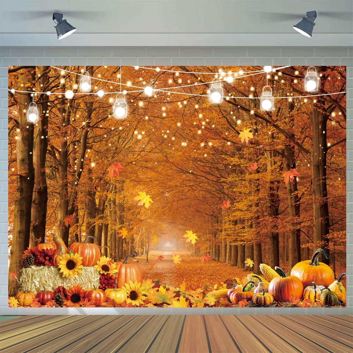 8x6FT Thanksgiving Backdrop Autumn Backdrop Fall Forest Maple Leaves ...