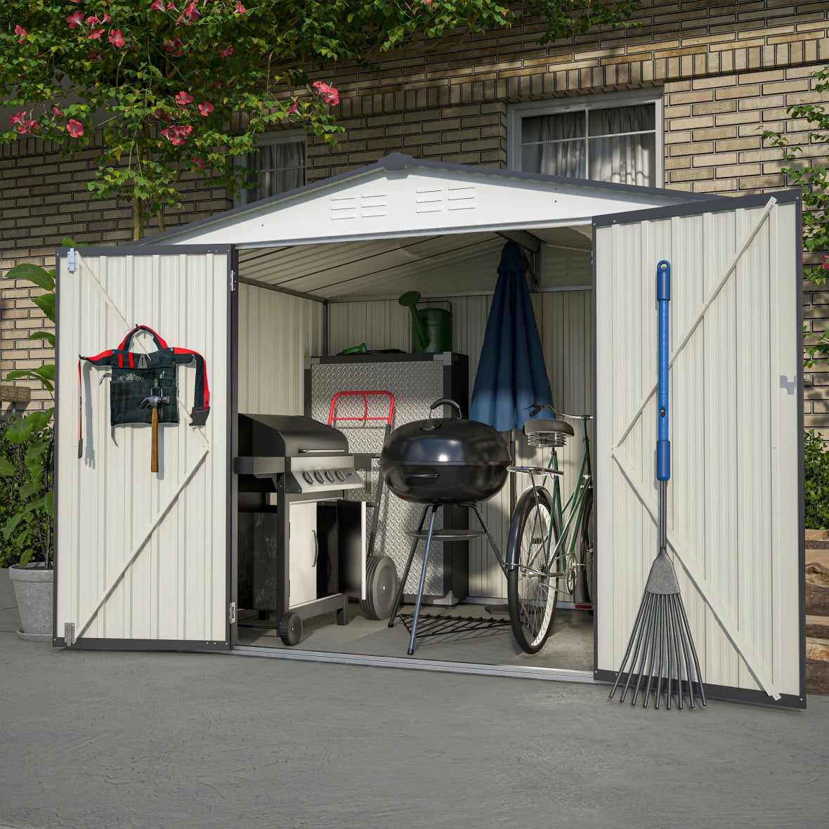 8x6Ft Outdoor Storage Shed with Lockable Doors, 4 Vents & Sloping Roof ...