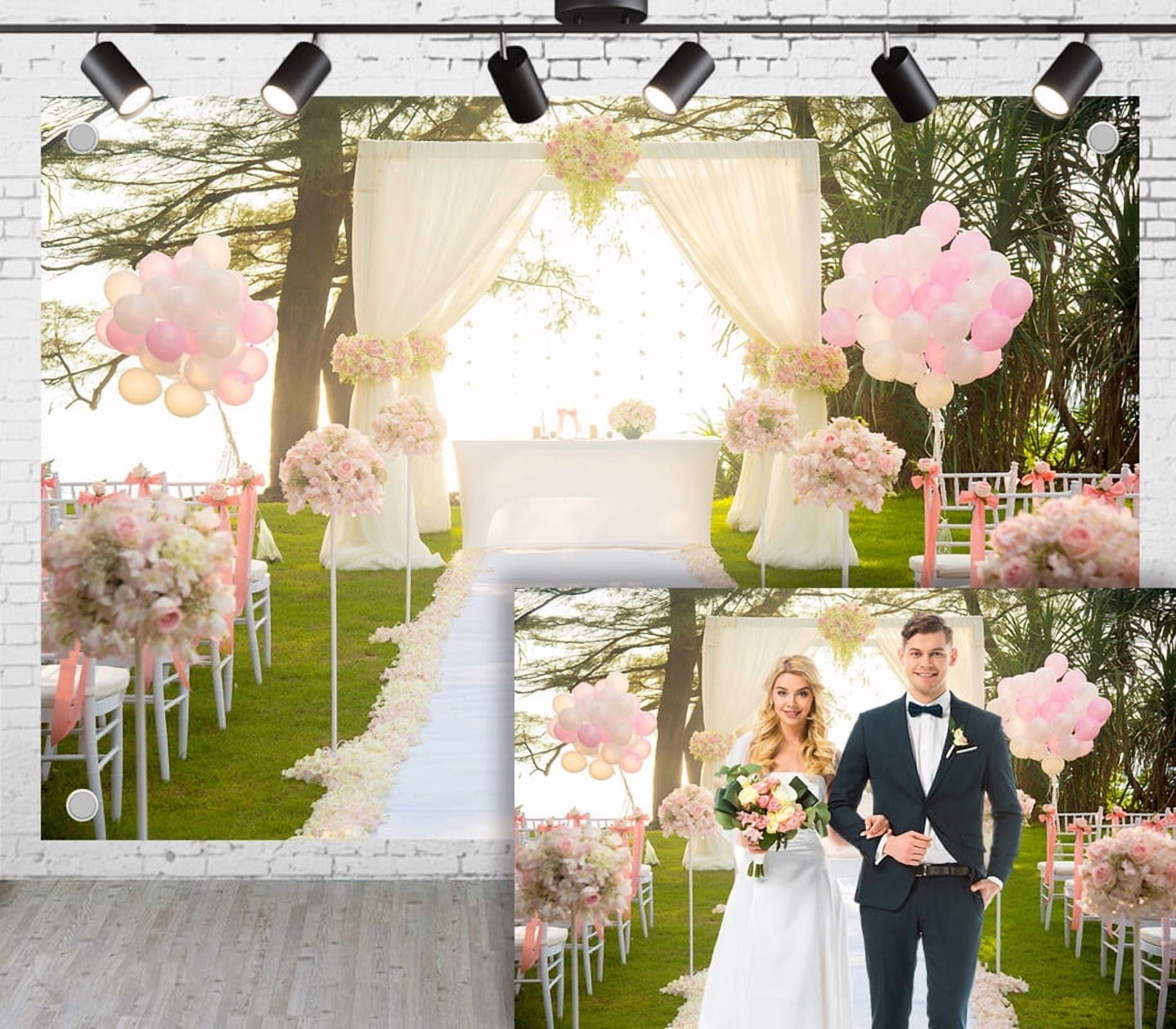 8x6ft Forest Wedding Photoshoot Backdrop Pink and White Balloon Floral ...