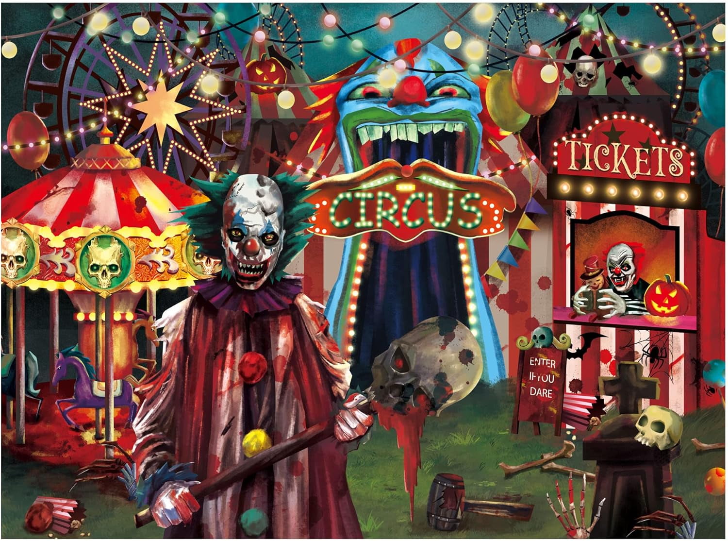 8x6ft Halloween Evil Circus Theme Backdrop for Photography Clown Creepy ...