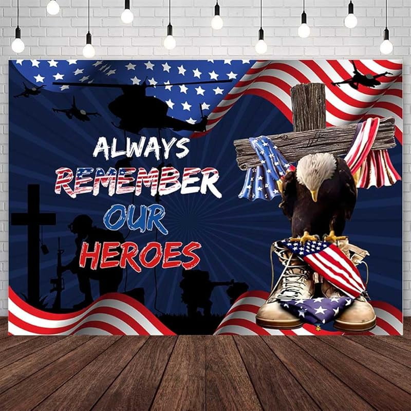 8x6ft Memorial Day Backdrop Always Remember Our Heroes Veterans Day ...