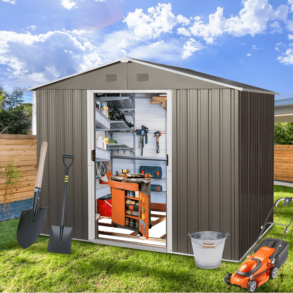 8x6ft Metal Garden Shed Durable Weather-resistant Outdoor Tool Storage ...