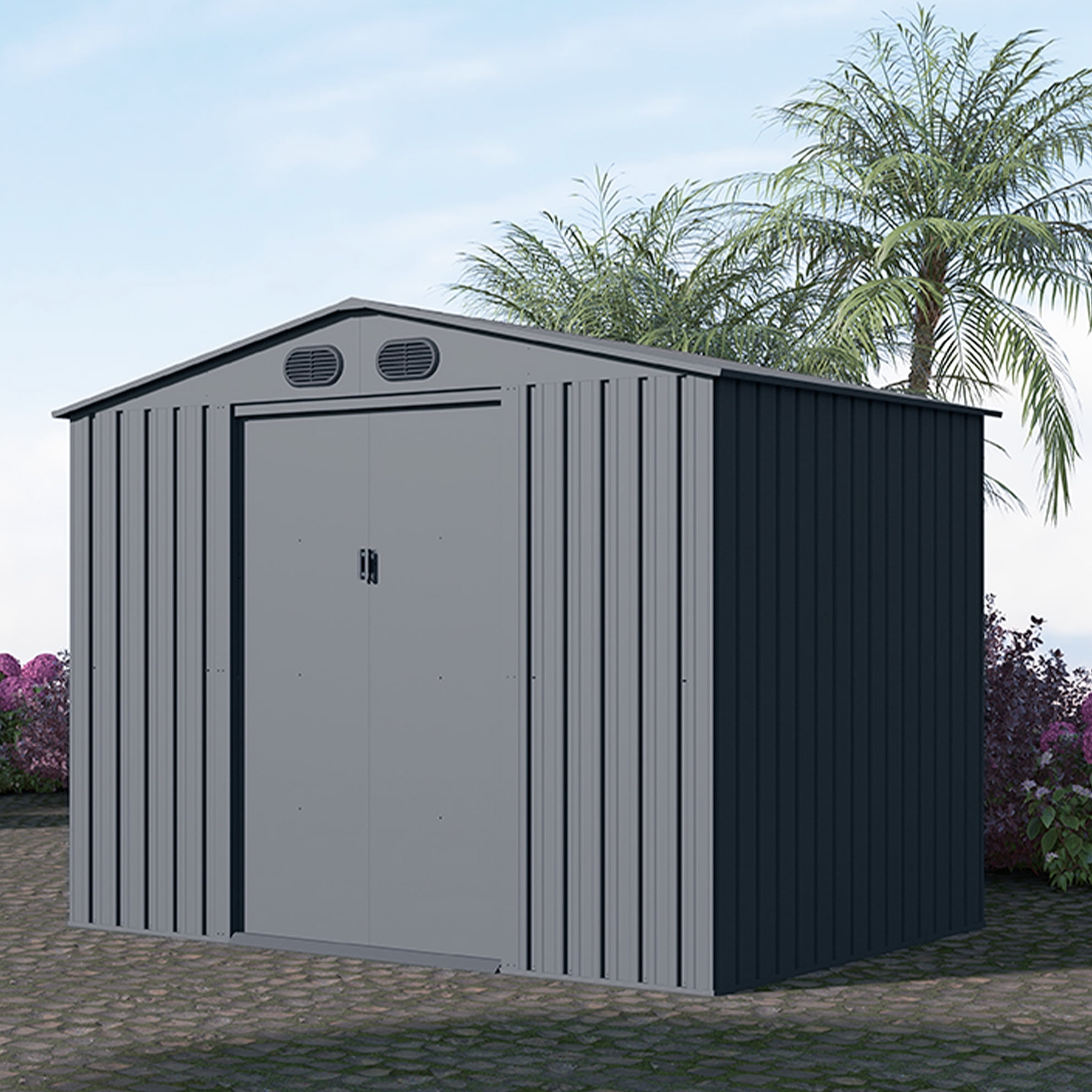 8x6ft Metal Shed, Powder Coated Steel Tube For Long-lasting Use Coating ...