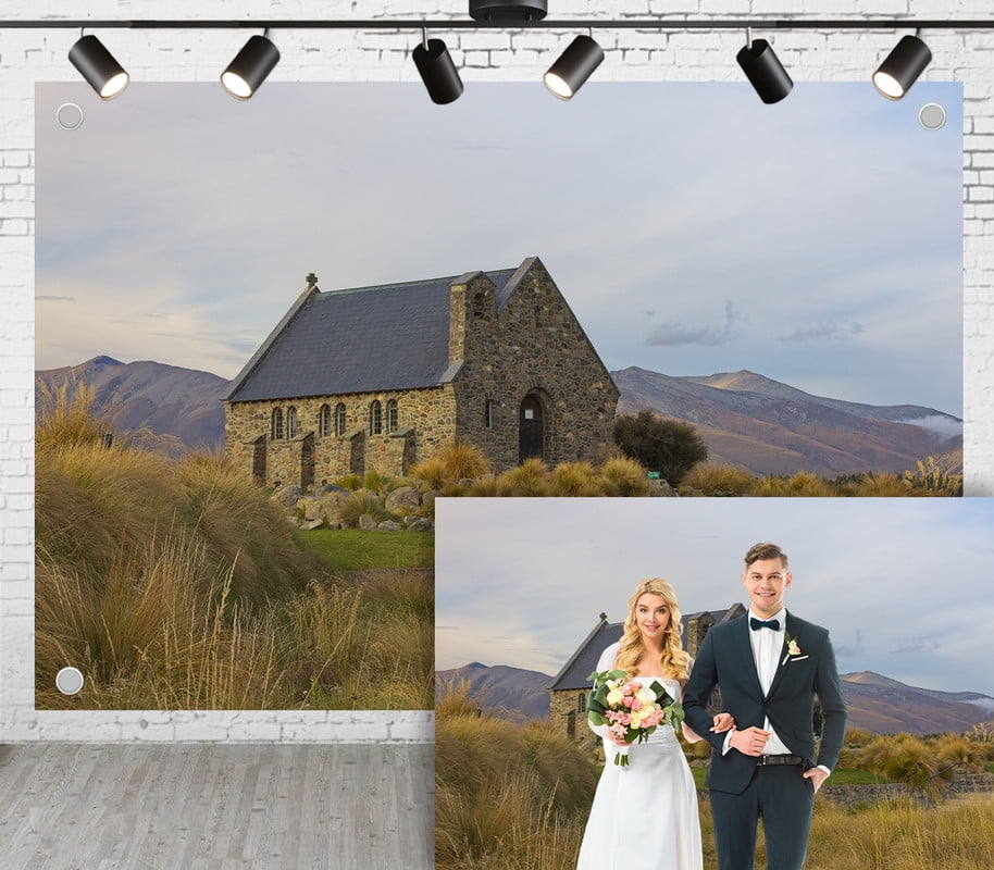8x6ft Mountain Stone House Wedding Photoshoot Backdrop Grassland ...