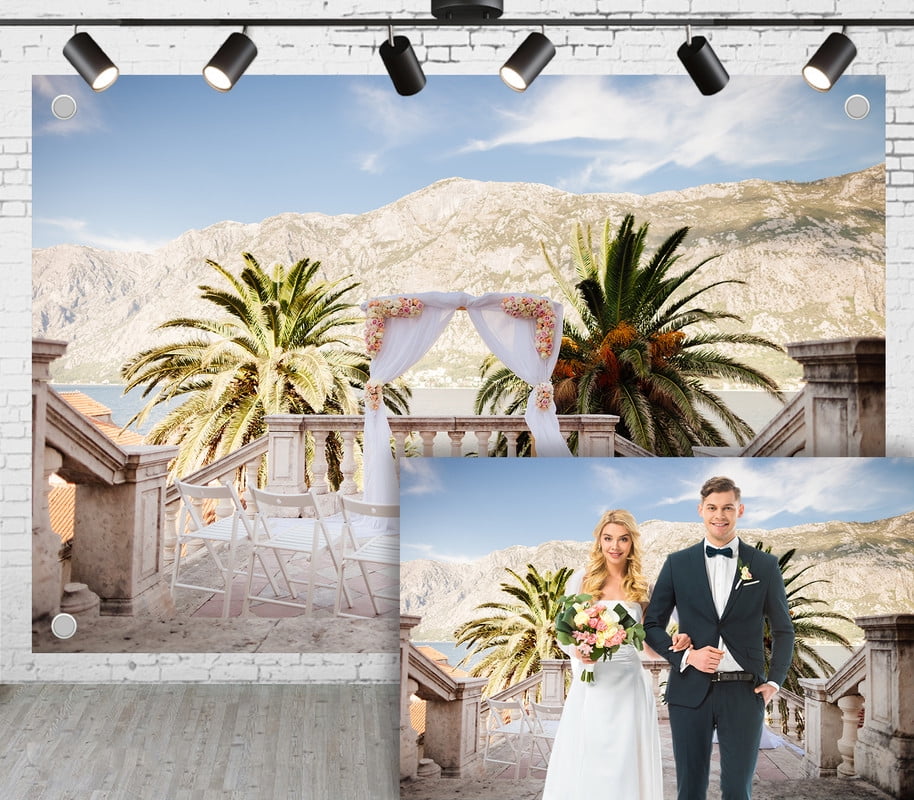8x6ft Mountain View Terrace Wedding Photoshoot Backdrop White Tulle ...