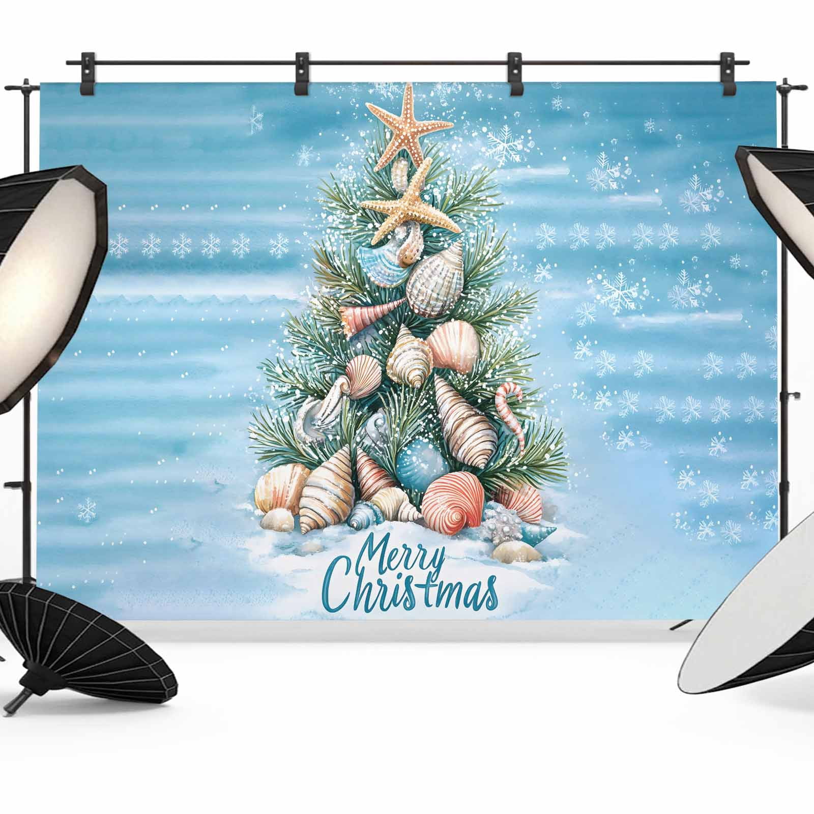8x6ft Photo Backdrop, Blue Coastal Christmas Soft Polyester Backdrop ...