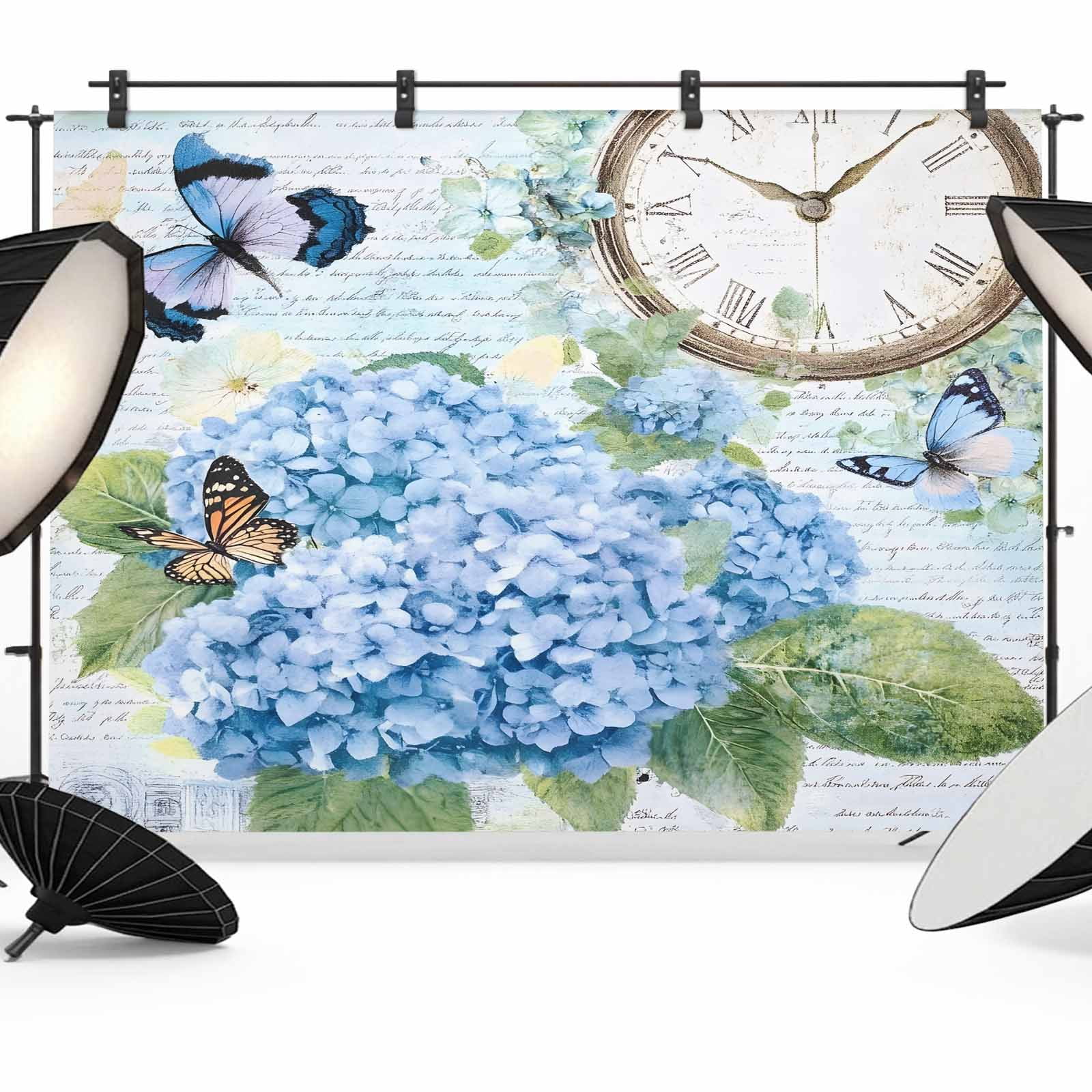 8x6ft Photo Backdrop, Blue Vintage Hydrangea Soft Polyester Backdrop ...