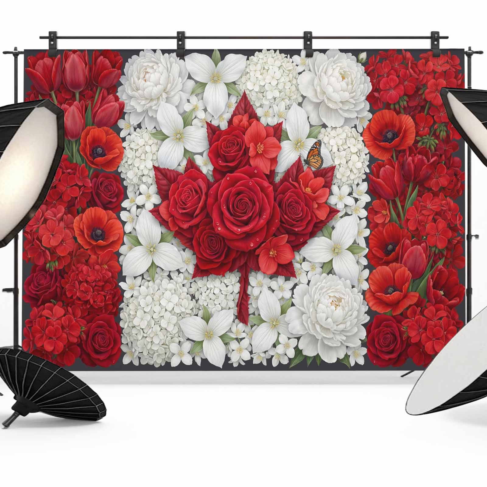 8x6ft Photo Backdrop, Canada Flag Floral Soft Polyester Backdrop ...