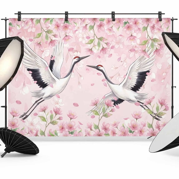 8x6ft Photo Backdrop, Cherry Blossom Crane Soft Polyester Backdrop ...