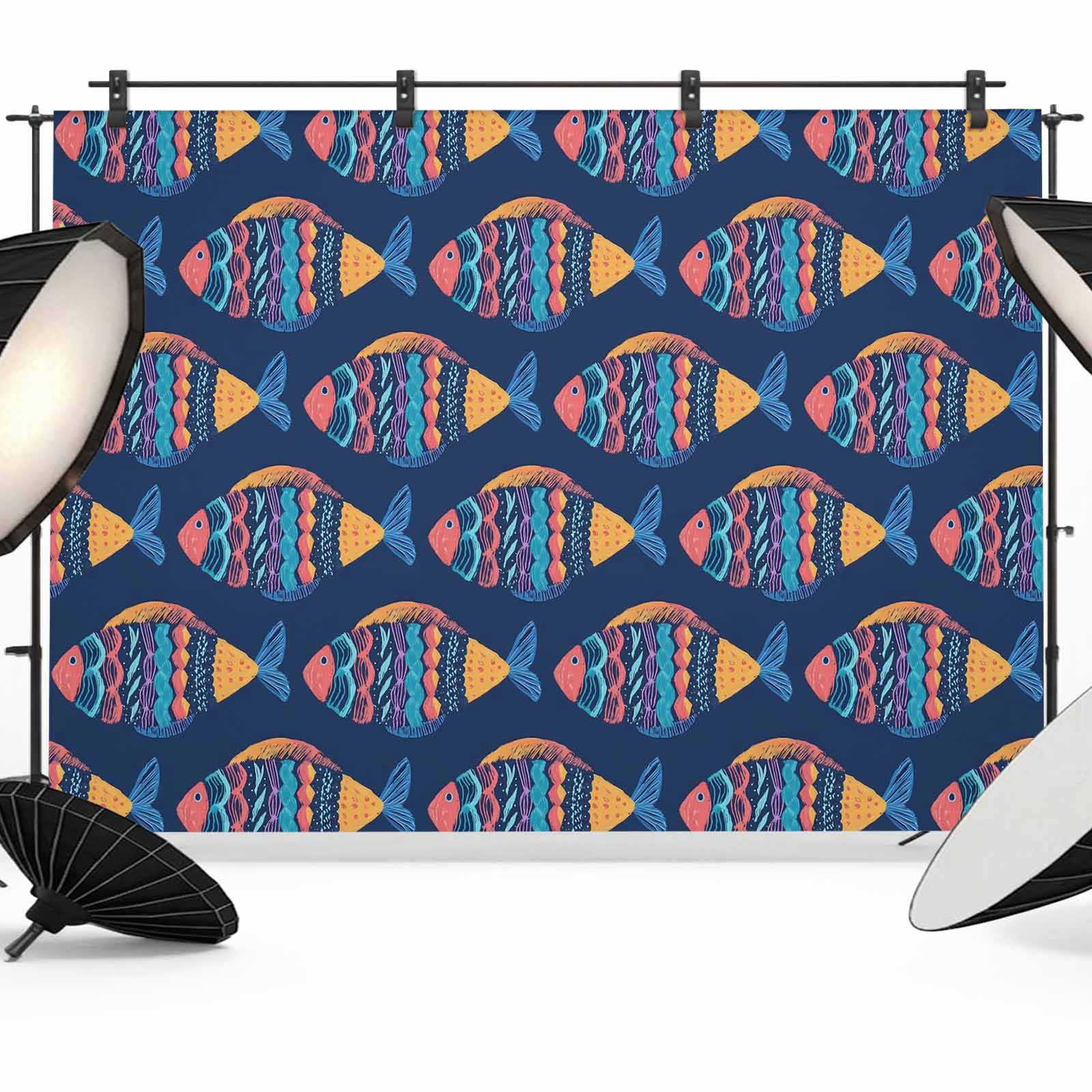 8x6ft Photo Backdrop, Coastal Fish Soft Polyester Backdrop Curtains ...