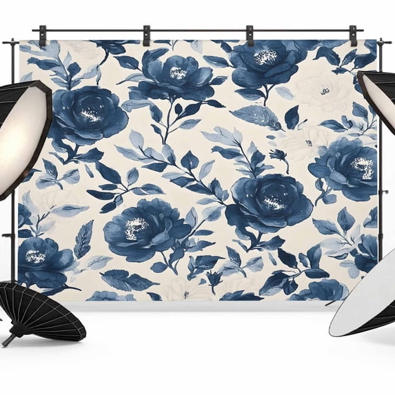 8x6ft Photo Backdrop, Navy Blue Peony Soft Polyester Backdrop Curtains ...