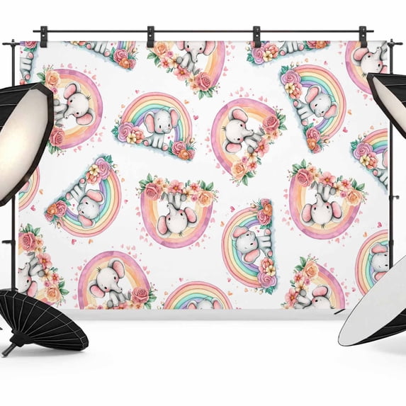 8x6ft Photo Backdrop, Pink Cute Elephant Soft Polyester Backdrop ...