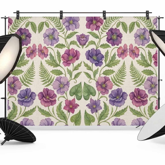 8x6ft Photo Backdrop, Purple Green Botanical Soft Polyester Backdrop ...