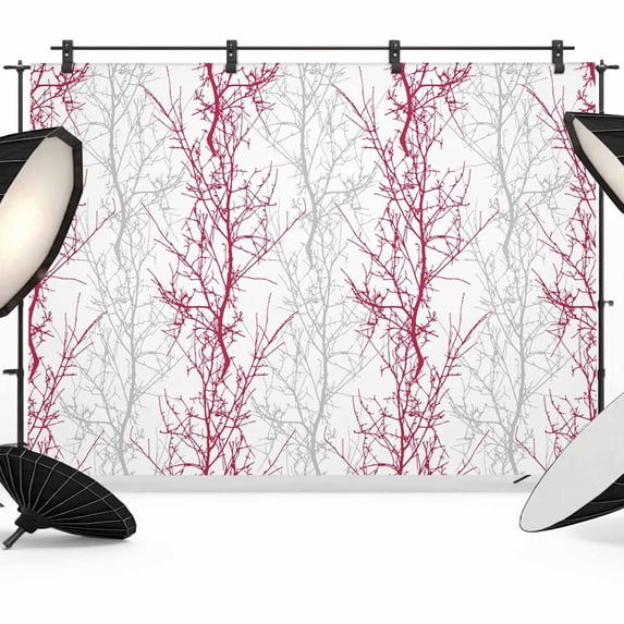 8x6ft Photo Backdrop, Red Grey Branch Soft Polyester Backdrop Curtains ...