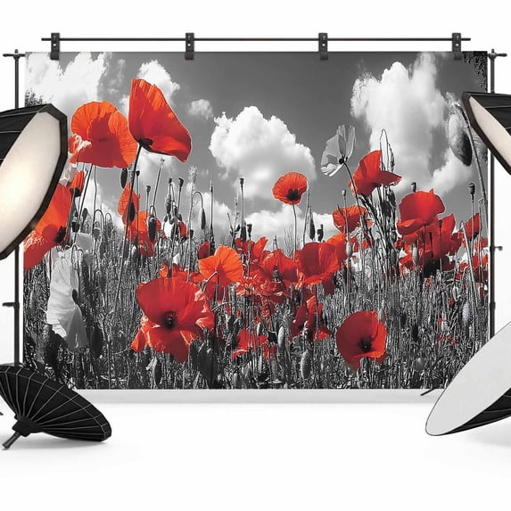 8x6ft Photo Backdrop, Red Poppy Flowers Soft Polyester Backdrop ...