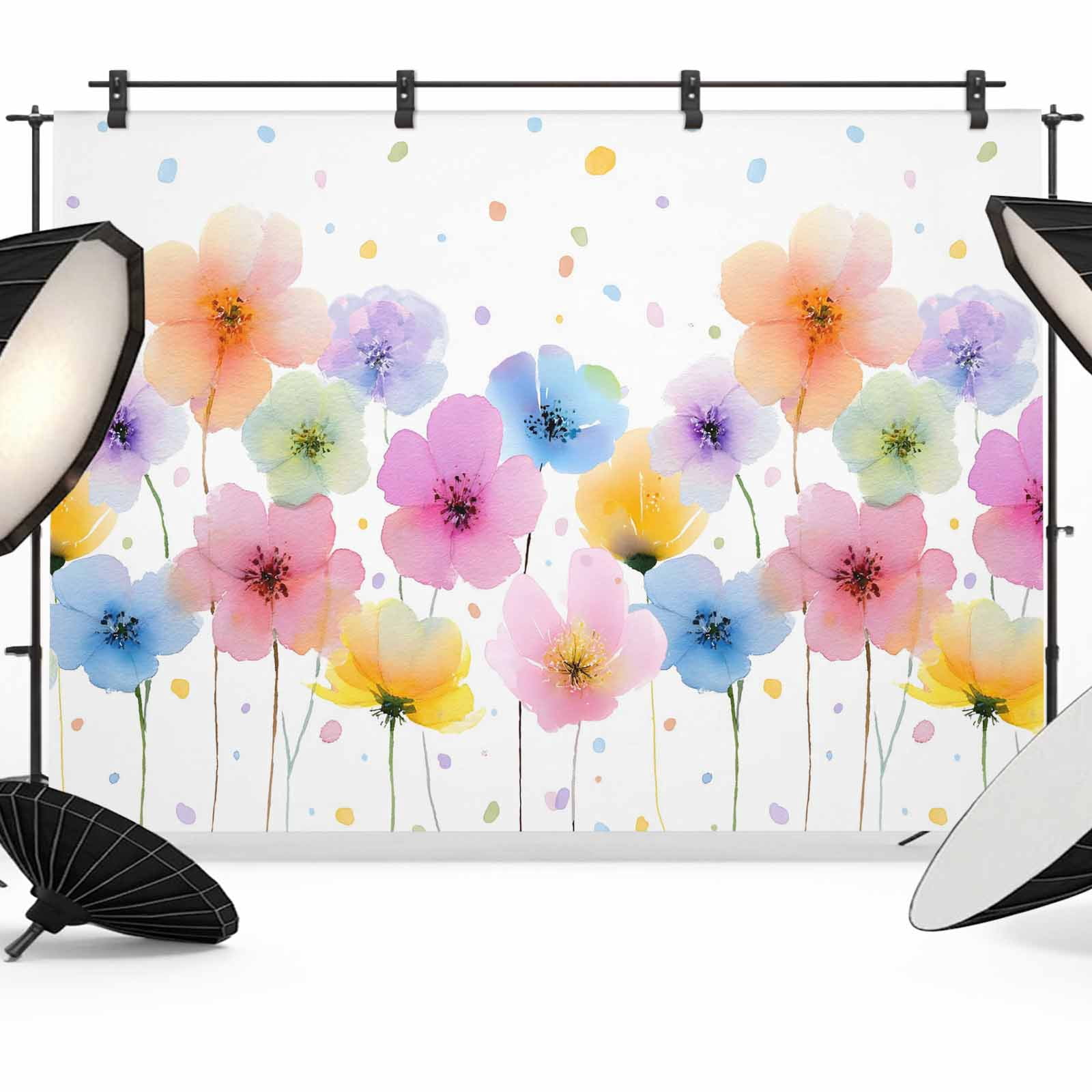 8x6ft Photo Backdrop, Watercolor Colorful Floral Soft Polyester ...