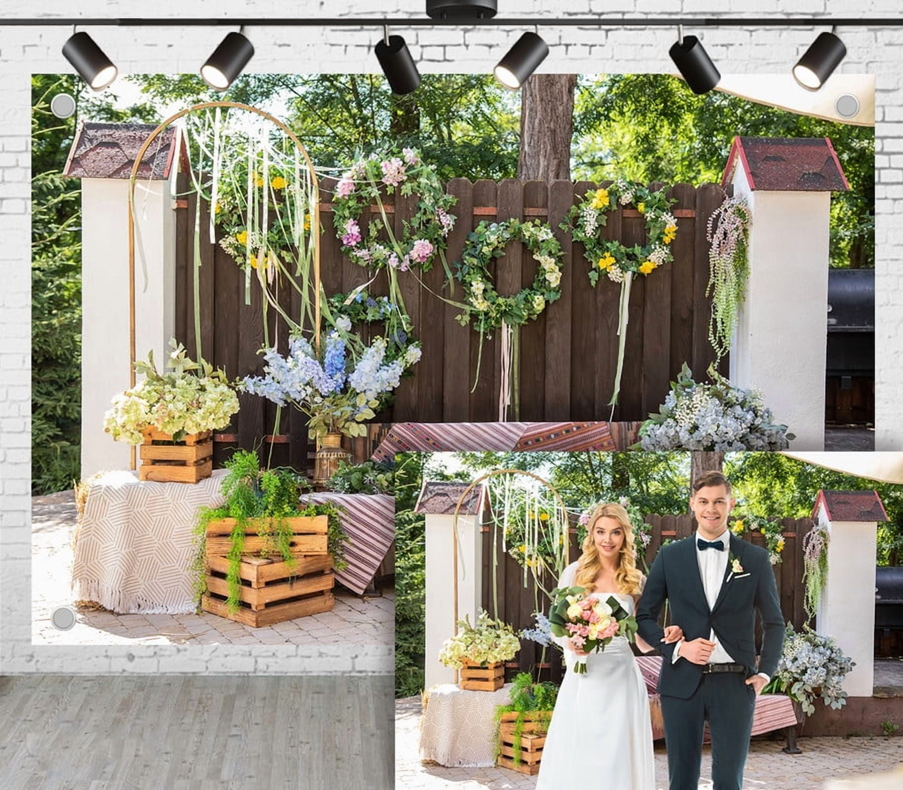 8x6ft Retro Wedding Photoshoot Backdrop Floral Ring Decorative Fence ...