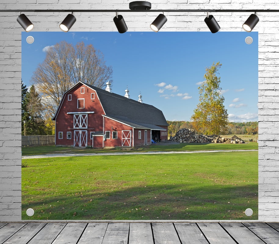 8x6ft Rustic Backdrop Red Barn in Countryside Photo Backdrop Grass ...
