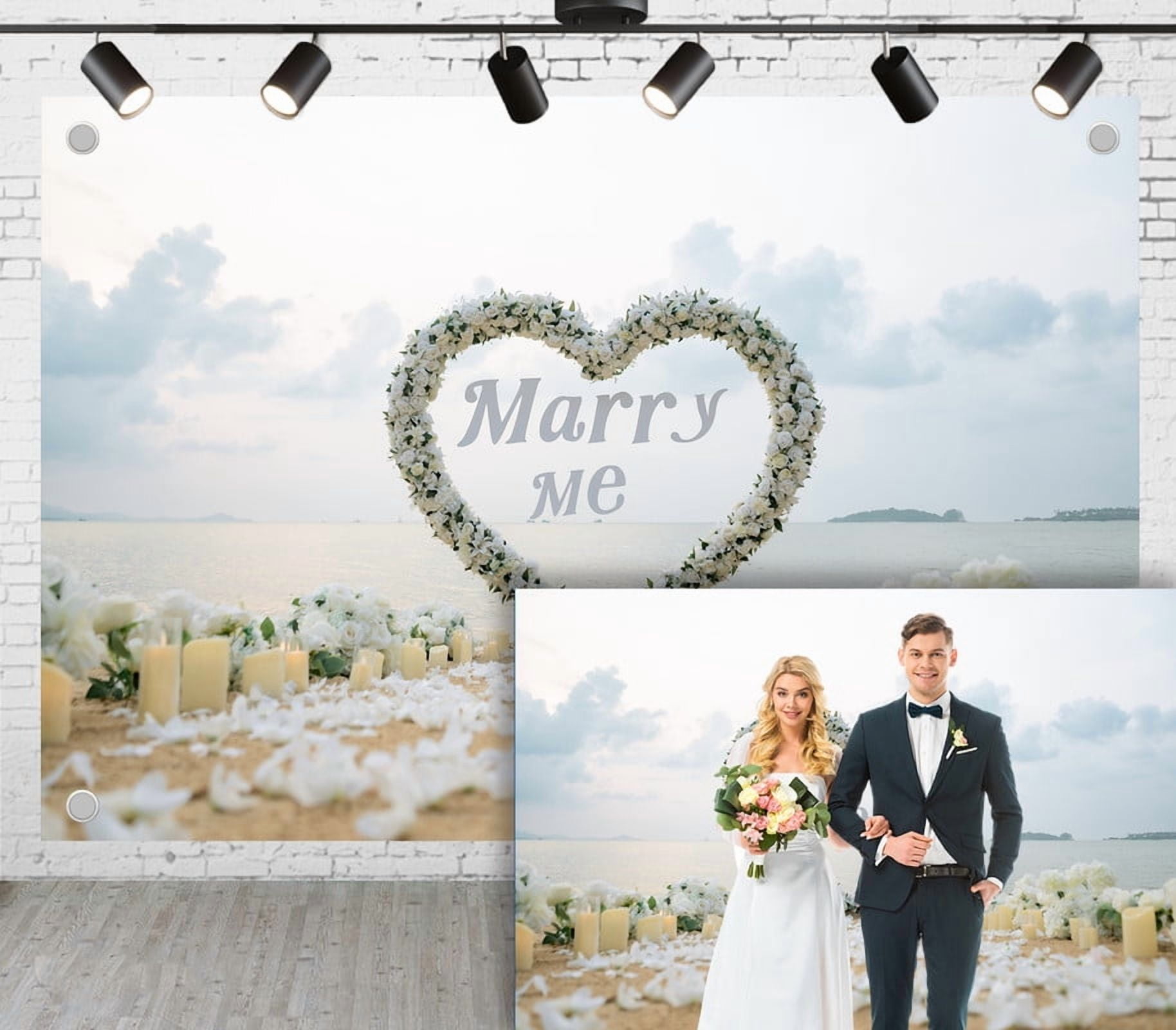 8x6ft Seaside Wedding Photoshoot Backdrop White Floral Heart Arch with ...