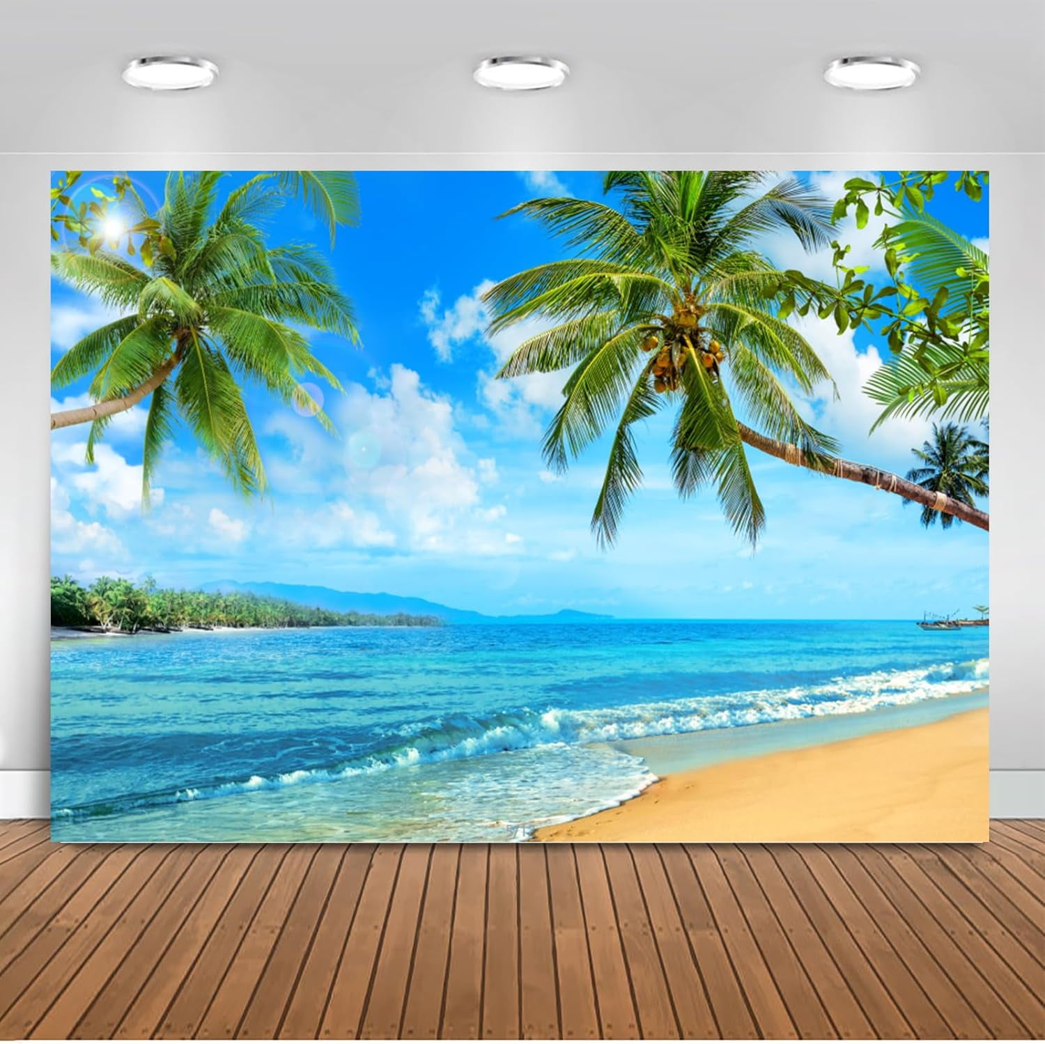 8x6ft Summer Beach Backdrop Large Tropical Luau Palm Leaves Ocean ...
