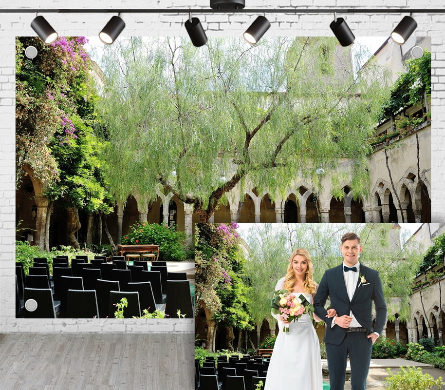 8x6ft Wedding Photoshoot Backdrop Stone Arcades Surround Courtyard ...