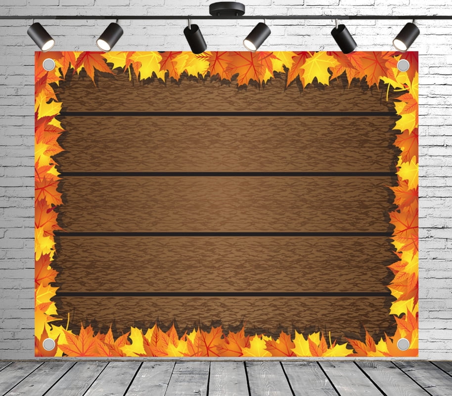 8x6ft Wood Panel Backdrop Wooden Planks and Fall Foliage Photo Backdrop ...
