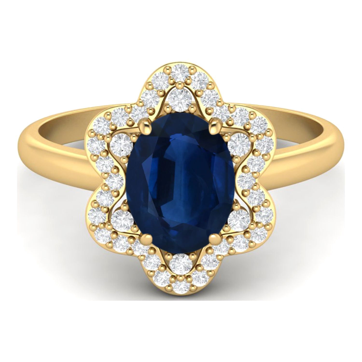 8x6mm Oval Blue Sapphire 925 Silver Yellow Plated Engagement Women ...