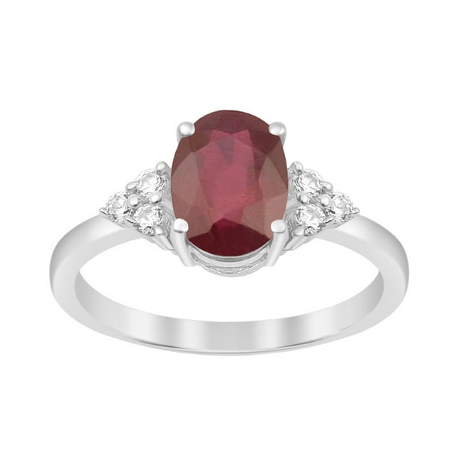 8x6mm Oval Shape Ruby Gemstone 925 Sterling Silver Solitaire Accents ...