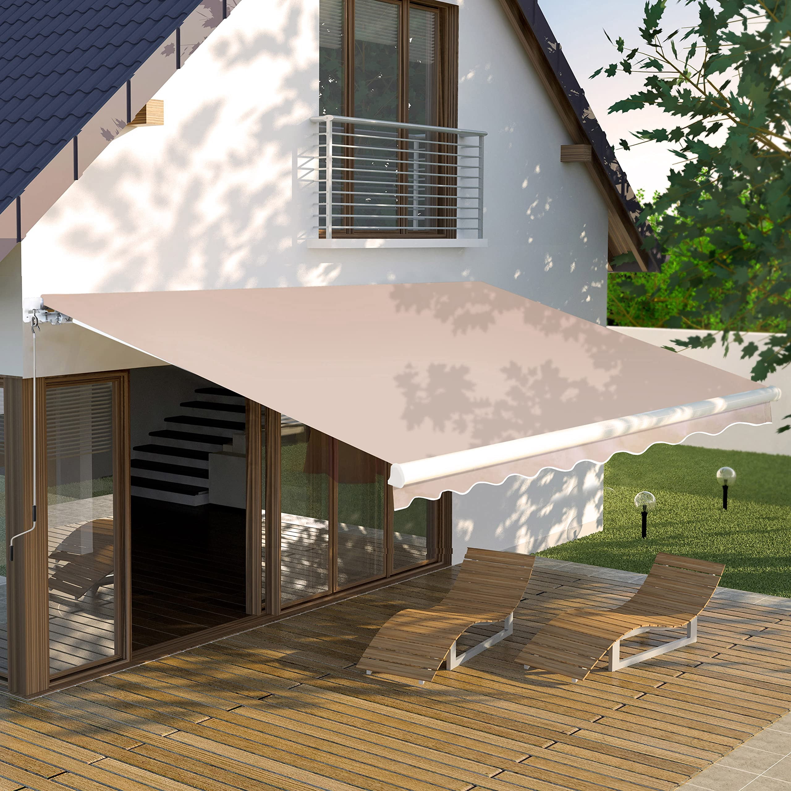 8x7 FT Manual Retractable Patio Awning, Outdoor Sun Shade with Crank ...