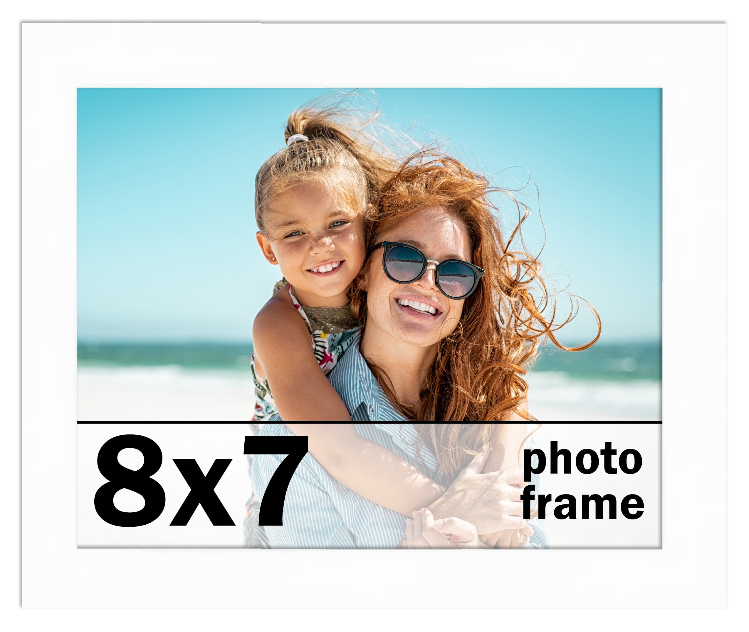 8x7 Frame White Solid Wood Picture Frame Includes UV Acrylic Shatter ...