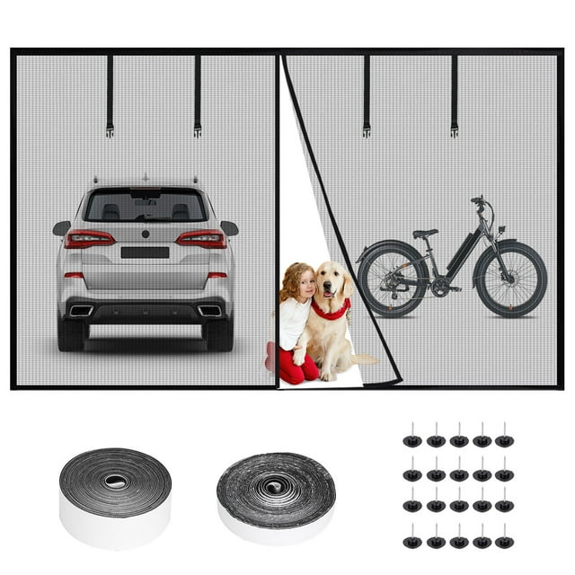 8x7FT Garage Door Screen for 1 Car TeqHome Magnetic Garage Screen Doors ...