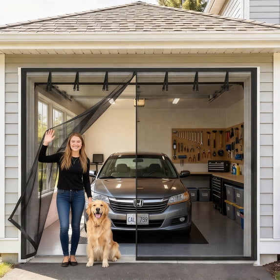 8x7FT Garage Door Screen for Magnetic Screen Garage with Retractable ...