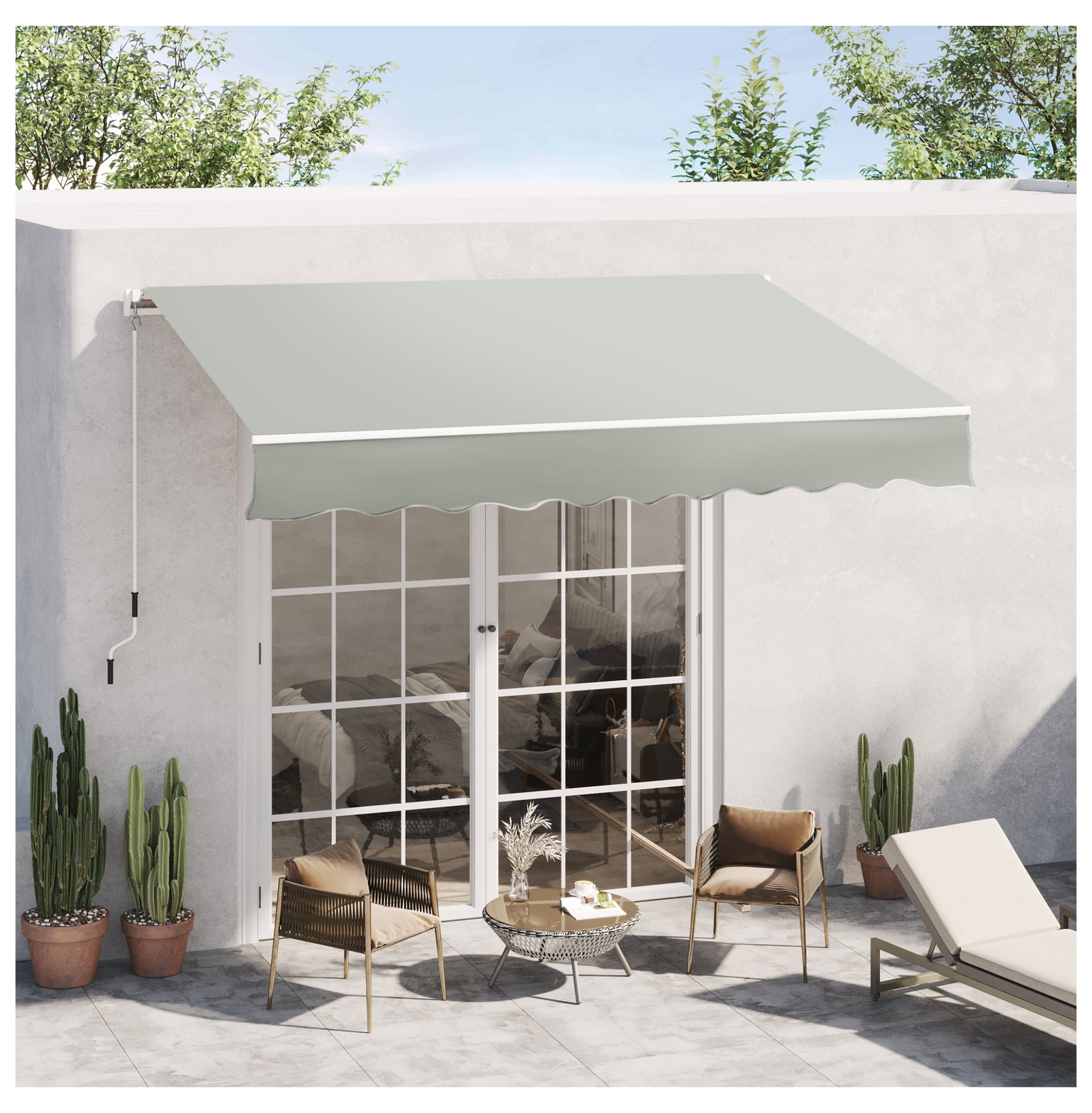 8x7ft Retractable Patio Awning, Crank Sun Shade for Deck, Gray UV ...