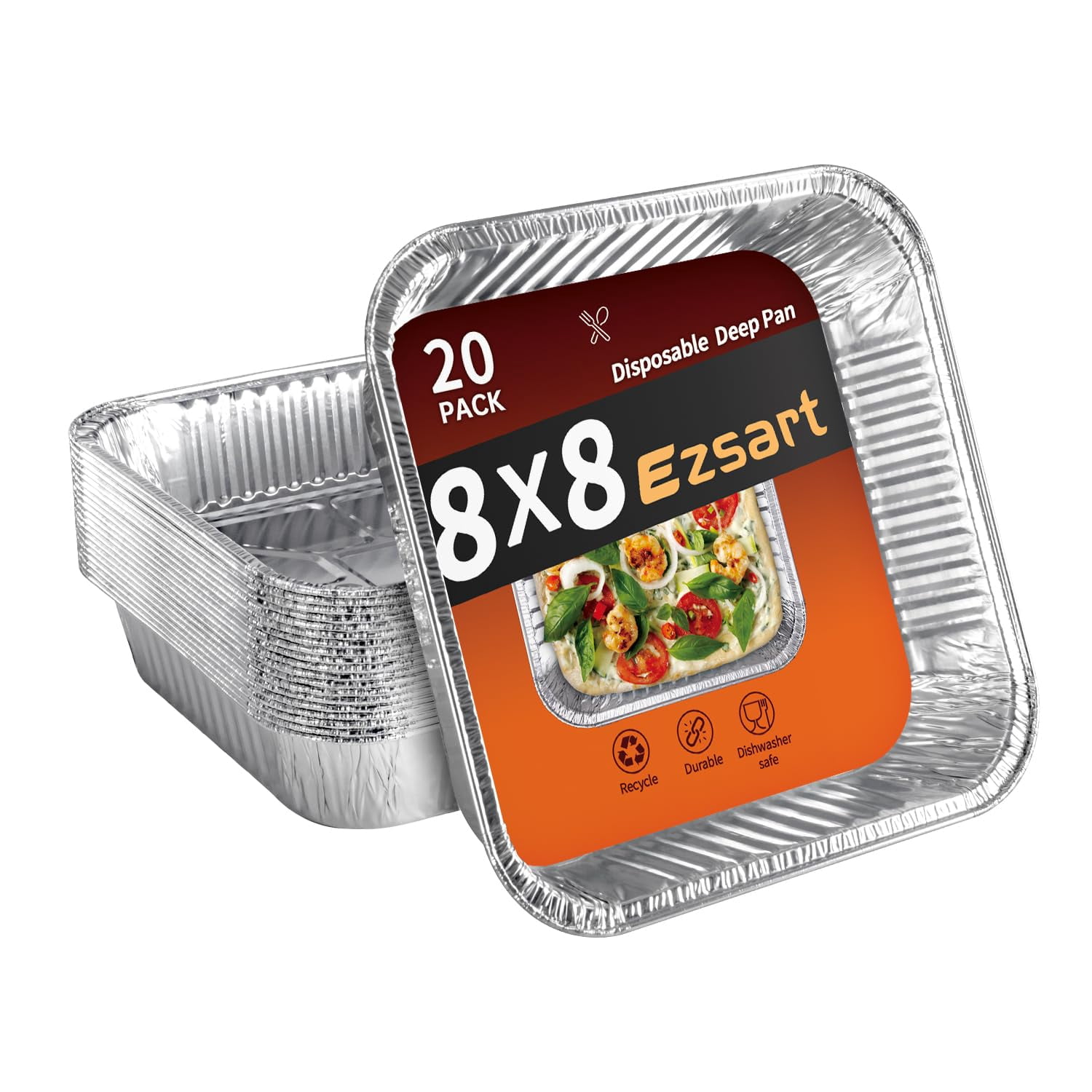 8x8 Aluminum Foil Pans 20 Pack, Heavy Duty Disposable Baking Trays for ...
