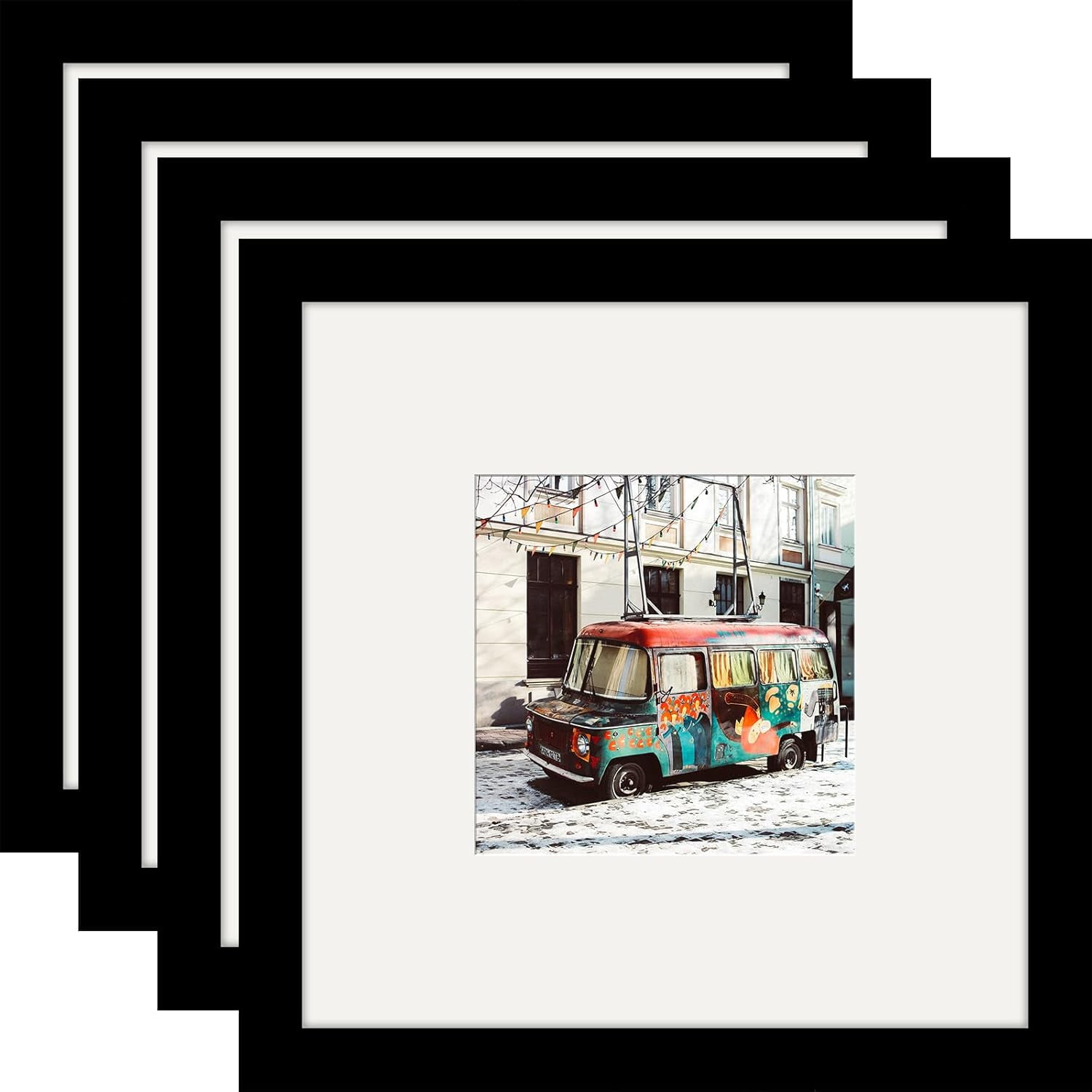 8x8 Black Picture Frames Square Nature Solid Wood 4 Pack for Wall ...