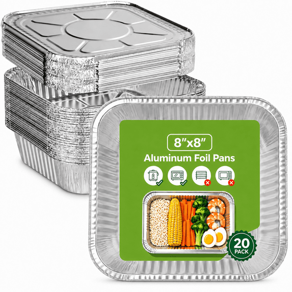 8x8 Disposable Aluminum Foil Pans with Lids, 20 Pack – Square Baking ...